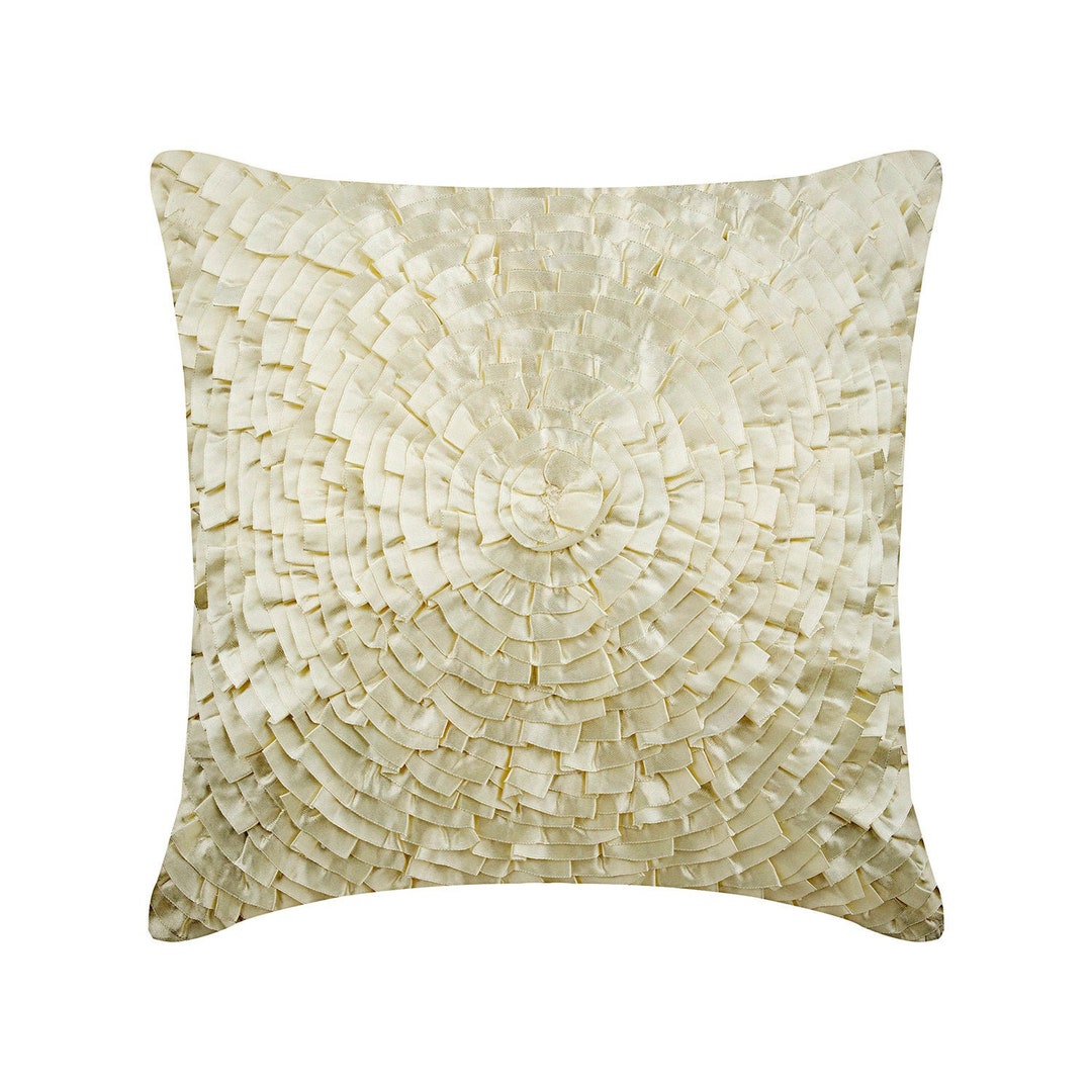 16x16 Designer Ivory Toss Pillow Cover, Satin Throws for Sofa Ruffles ...