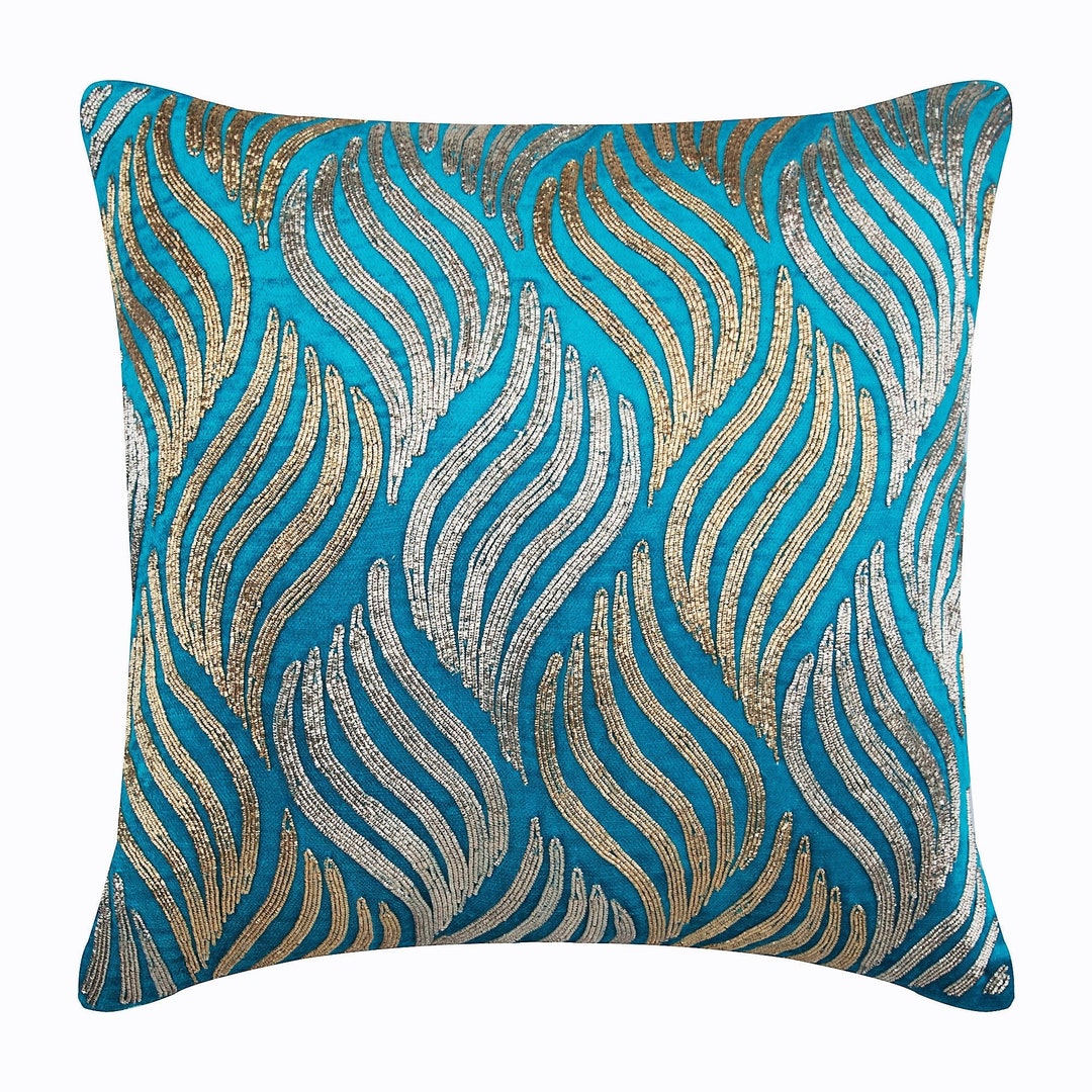Designer Turquoise Blue European Sham Cover 24"x24" / 26"x26", Velvet ...