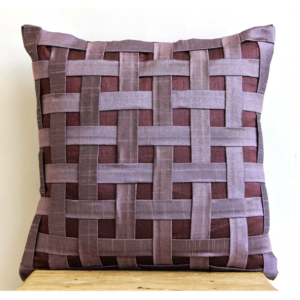 16"x16" Designer Plum Purple Throw Pillow Cover, Art Silk Pillow ...