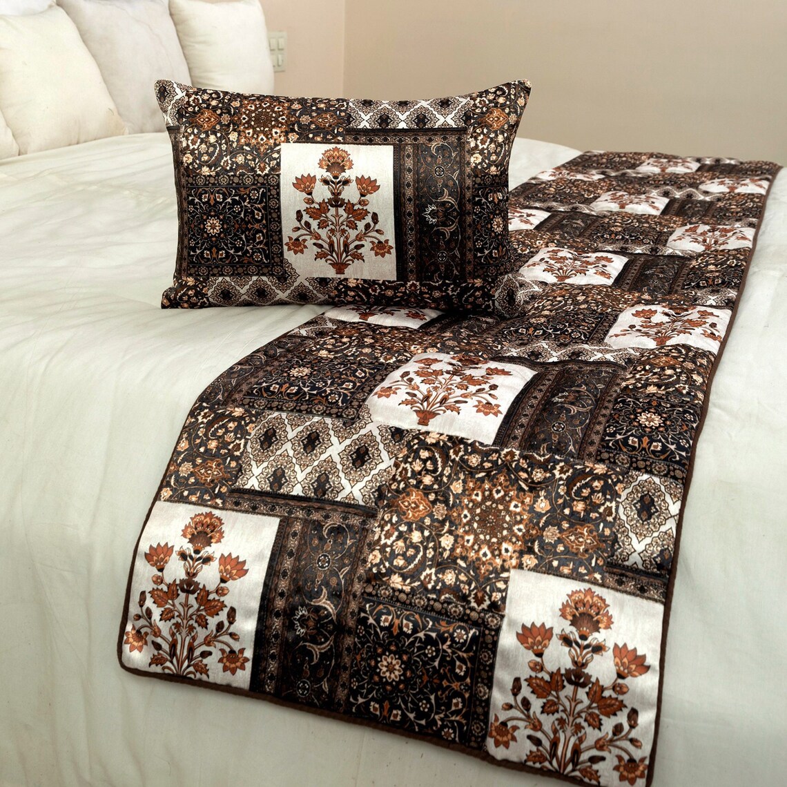 King / Queen / Twin Brown Color Bed Runner With Decorative - Etsy