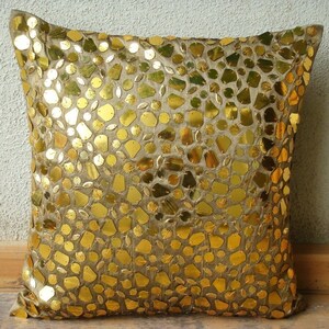 Art Silk Gold Throw Pillow Cover 16"x16", Decorative Toss Pillows Sofa ...