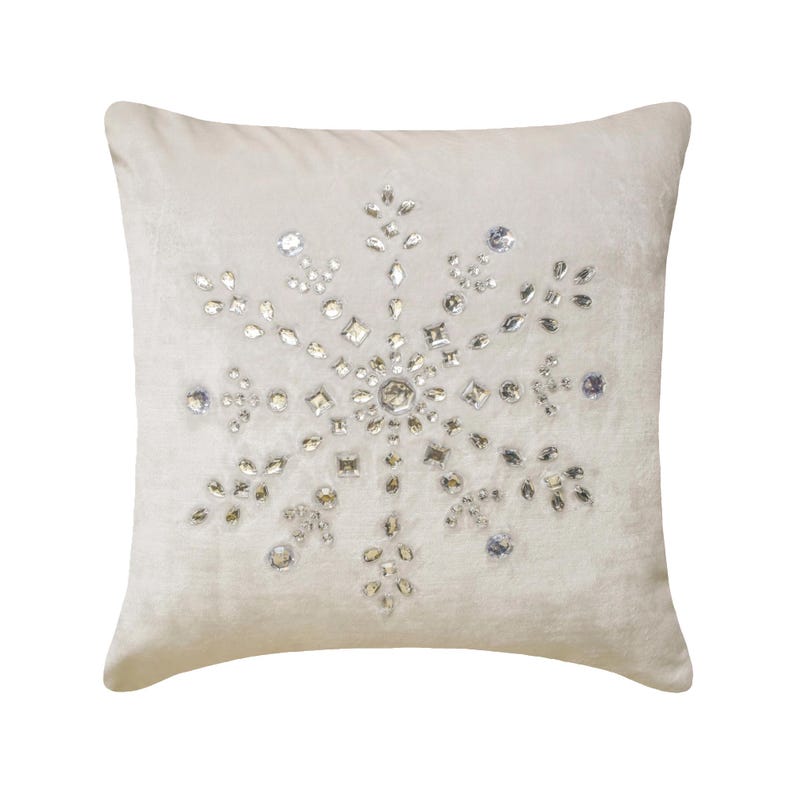 White Velvet With Crystal Snowflake Decorative Throw Pillow Cover ...