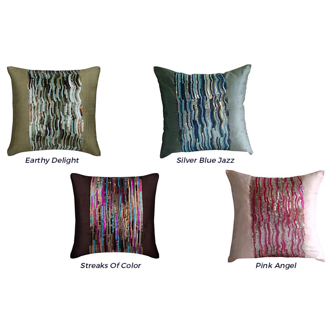 Designer Pillowcases, Beaded Sequins Pillow Covers, Striped Pattern ...