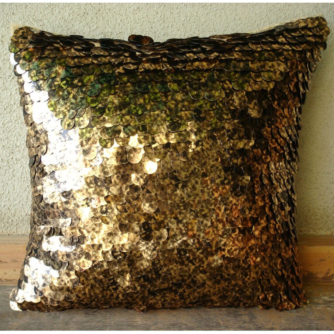 16"x16" Handmade Gold Pillow for Sofa, Art Silk Sofa Cushion Cover ...