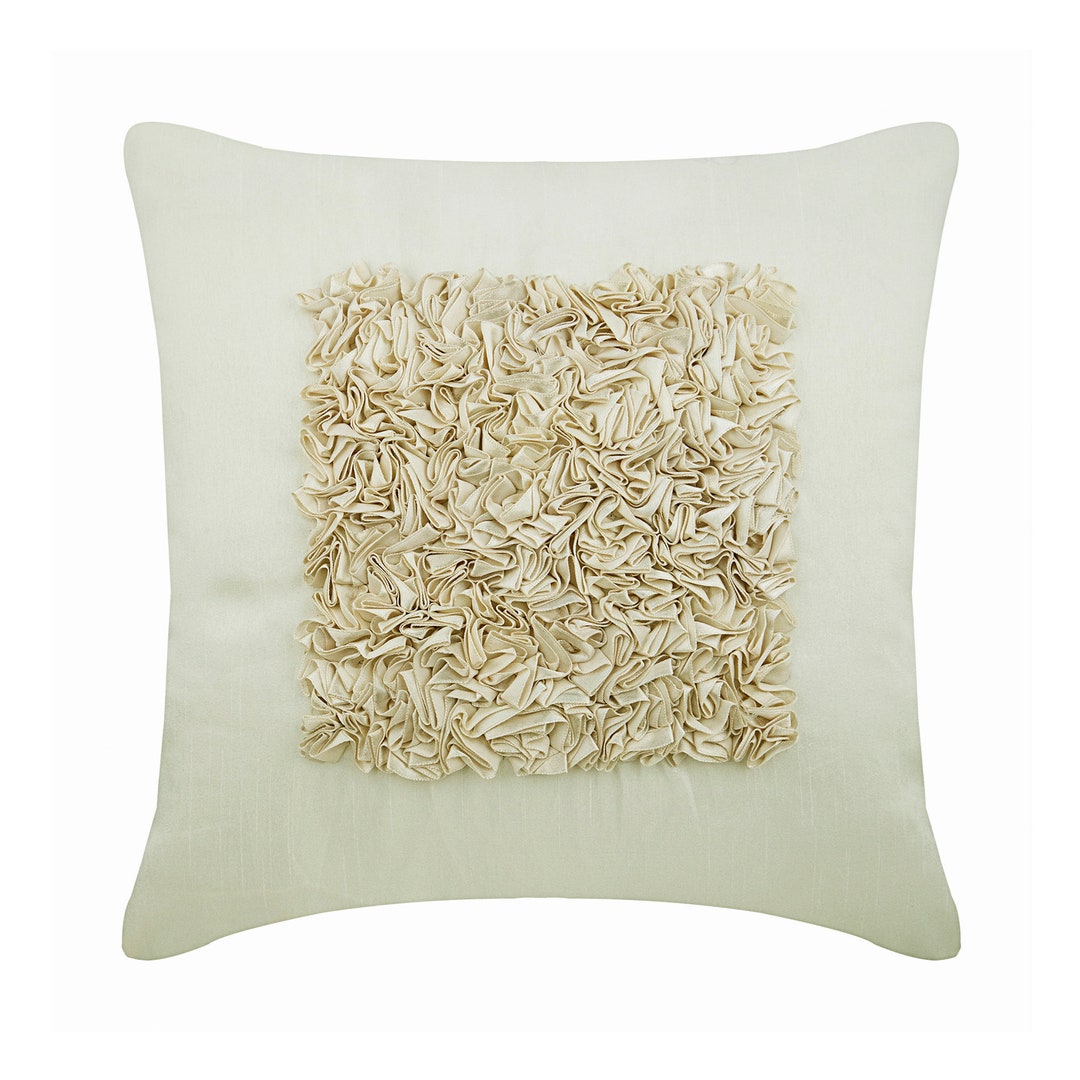 Designer Ivory Couch Cushion Cover 16"x16", Art Silk Throw Cushion ...