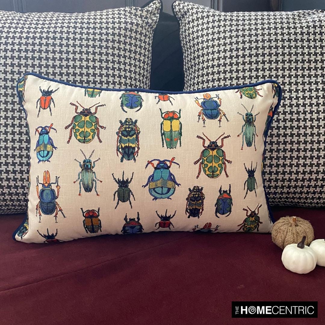 Beetle Oblong / Lumbar Pillow Cover Embroidered Bug Throw Pillow, Bug ...