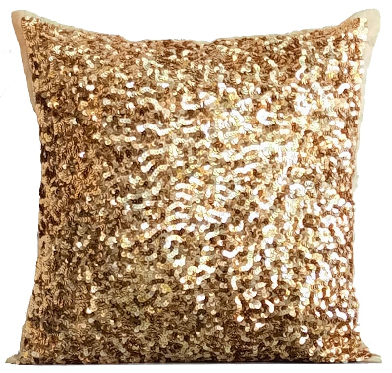 16"x16" Decorative Gold Sofa Throw, Art Silk Throw Cushion Cover Bling ...