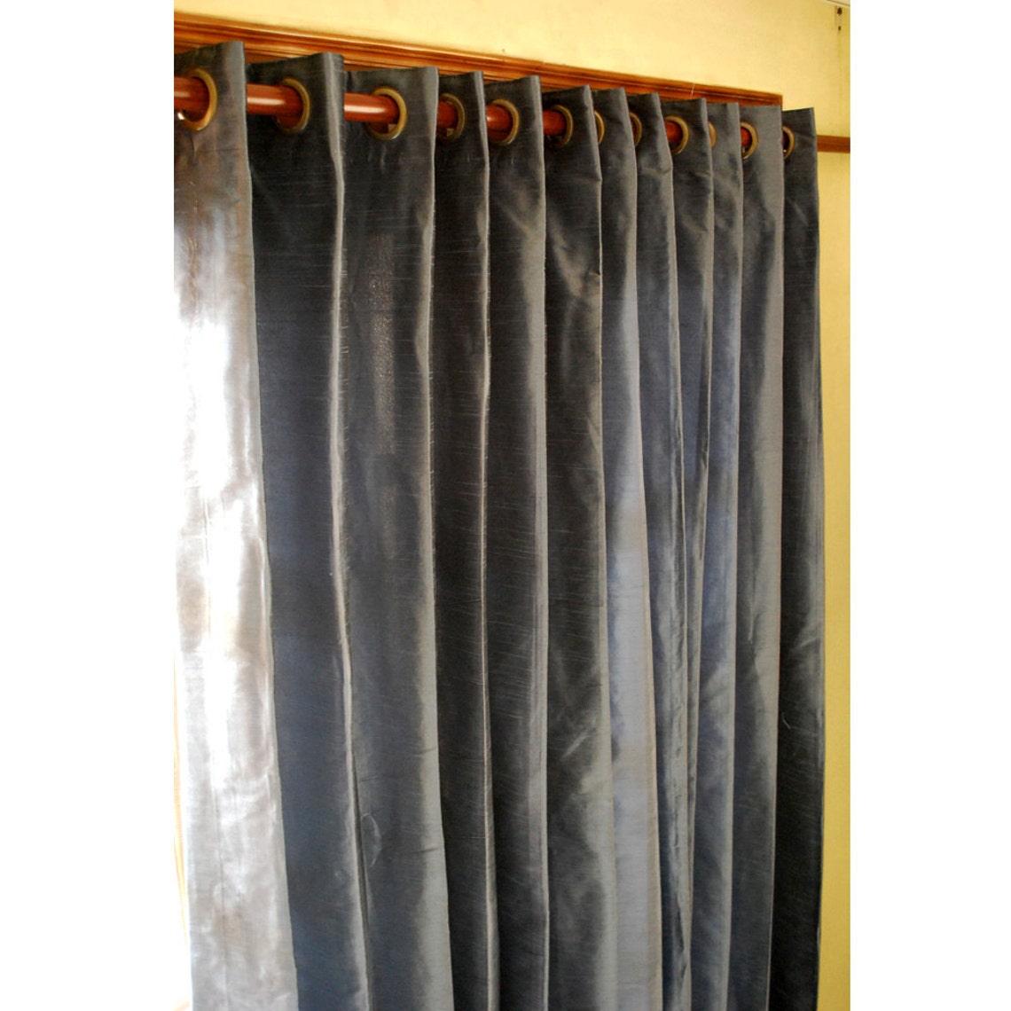 Dull Blue Silk Curtain 52x84 Grommet Drapes Home | Etsy