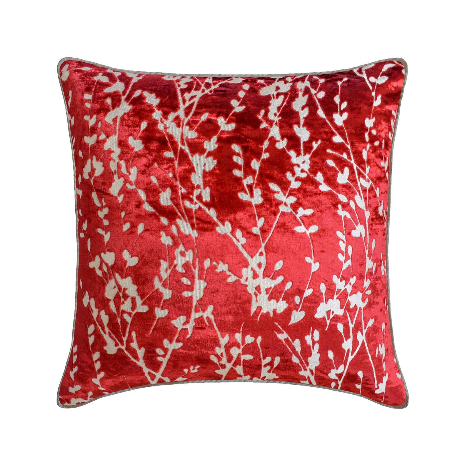 16"x16" Decorative Cayenne Red Throw Cushion, Burnout Velvet Throw ...