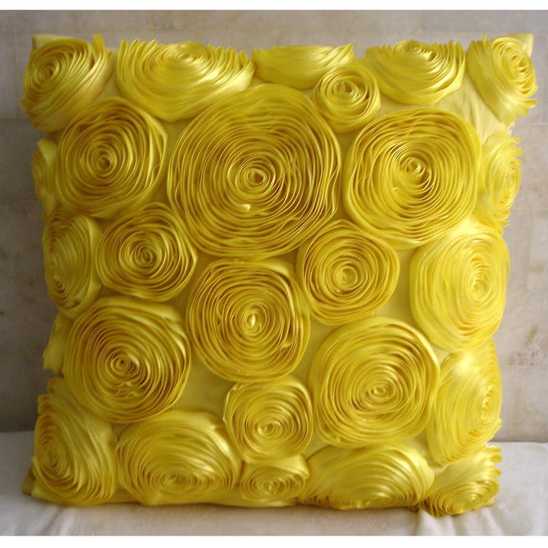 16x16 Designer Yellow Pillow Cushion Art Silk - Etsy