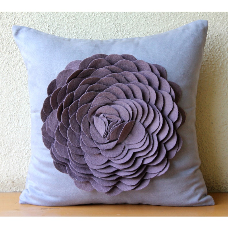 Decorative Rose Pillow Cushion 16"x16", Faux Suede Pillow Case Cover ...