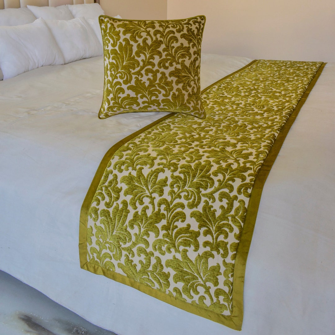 King / Queen / Twin Chartreuse Runner With Matching Throw Pillow Cover ...