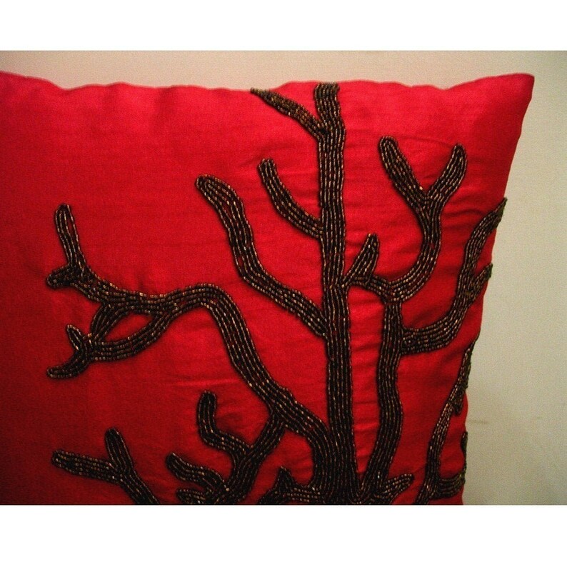 16x16 Decorative Red Throw Pillow Cover Art Silk | Etsy