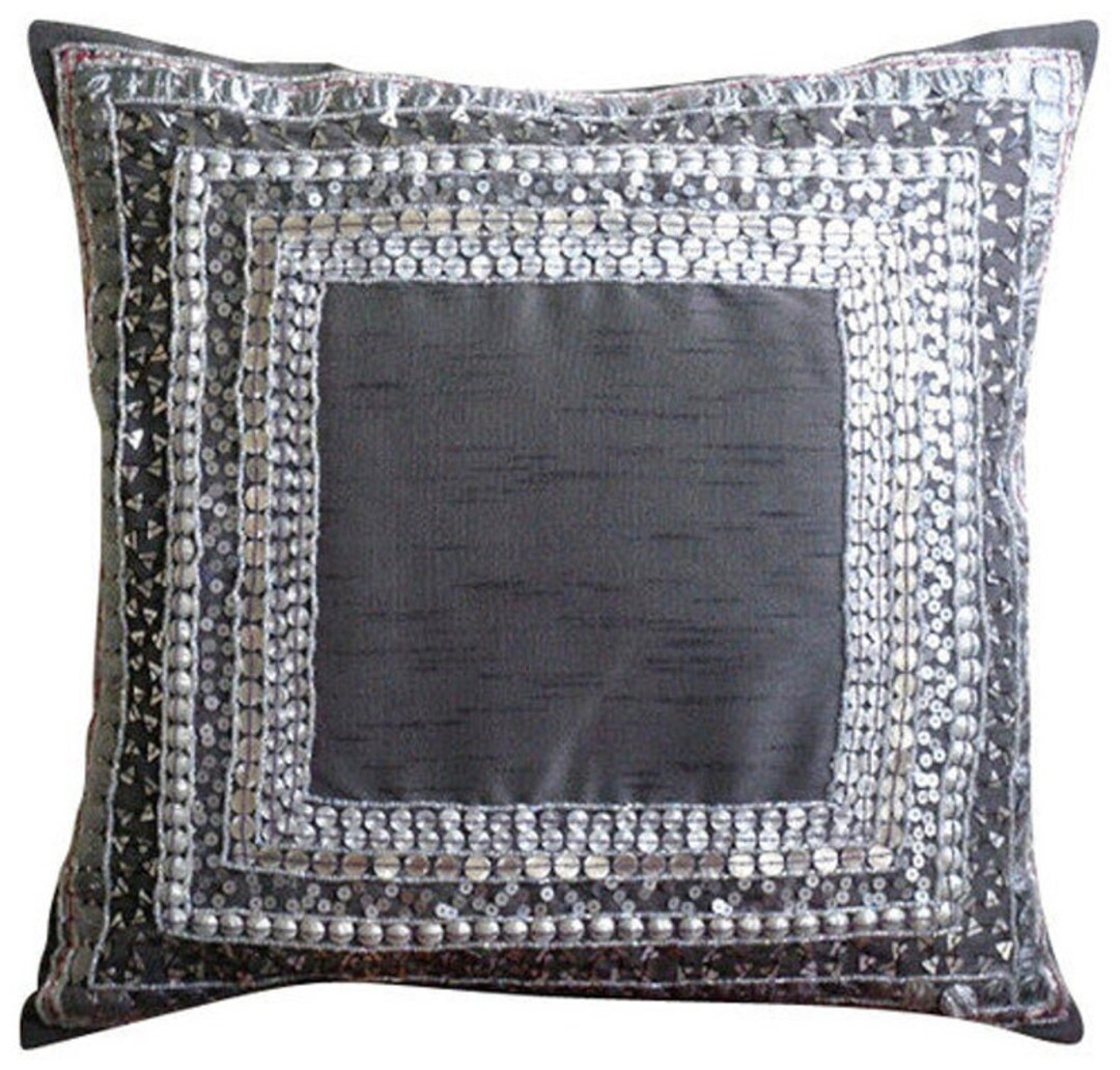 Designer Charcoal Gray Euro Sham Cover 24"x24"/26"x26", Art Silk Throw ...