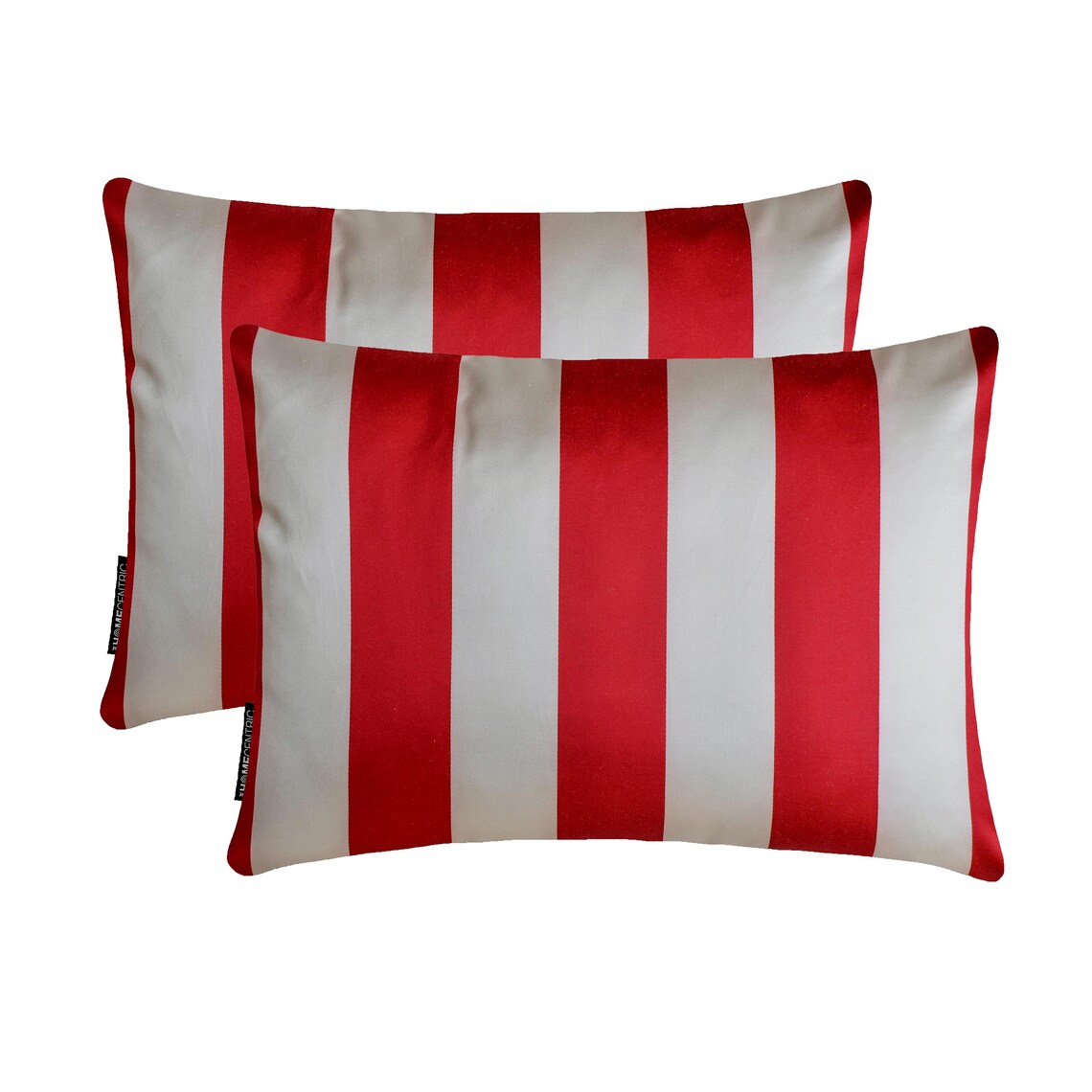 Set of 2 Classic Striped Satin Lumbar Pillow Cover, Red & White Oblong ...
