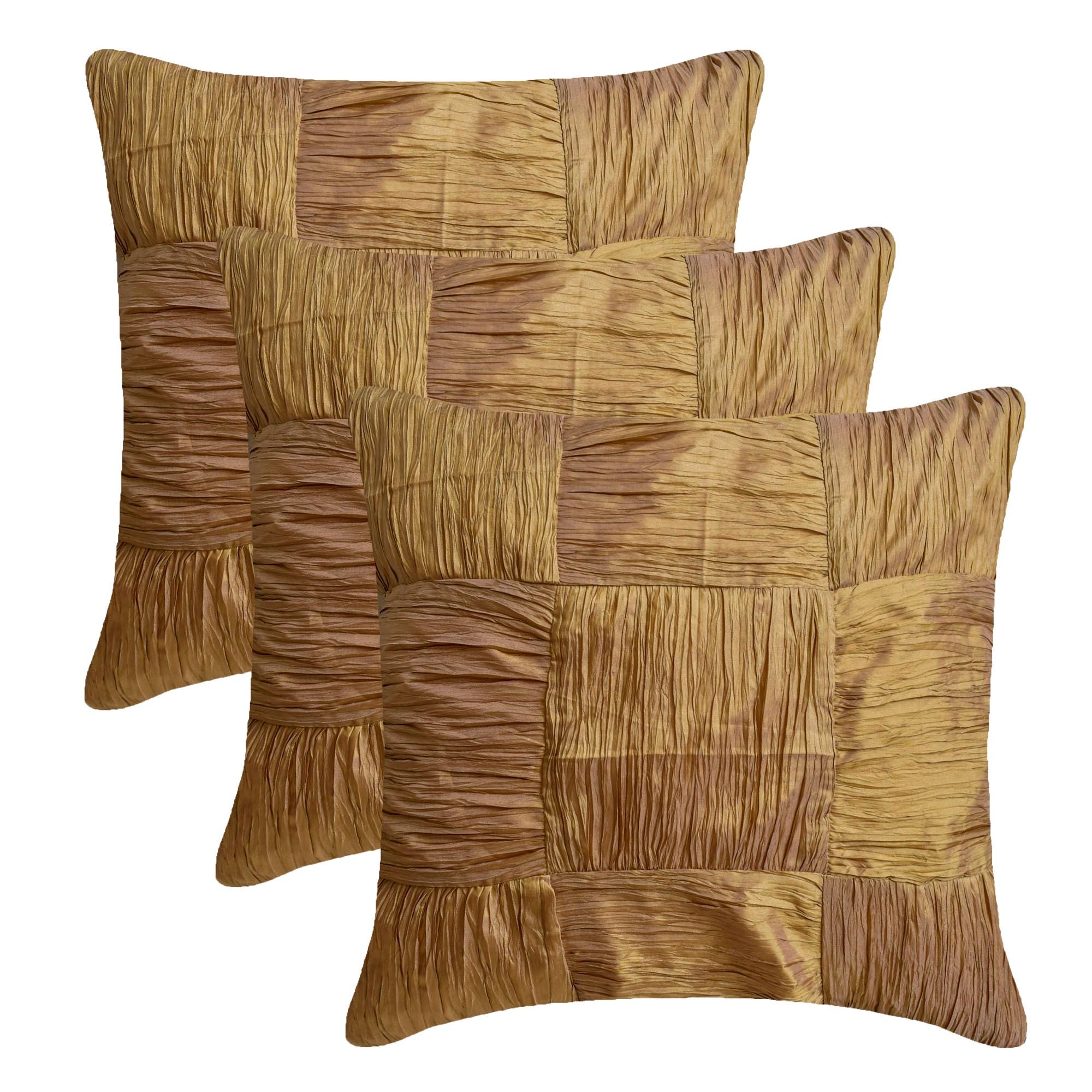 Decorative Gold Throws for Sofa 16"x16", Crushed Art Silk Toss Cushion ...