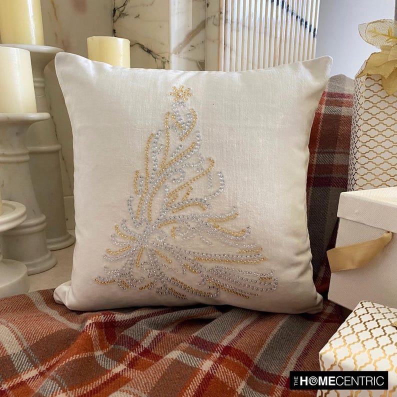 Velvet Crystal Christmas Tree Decorative Throw Pillow Cover , 16x16 ...