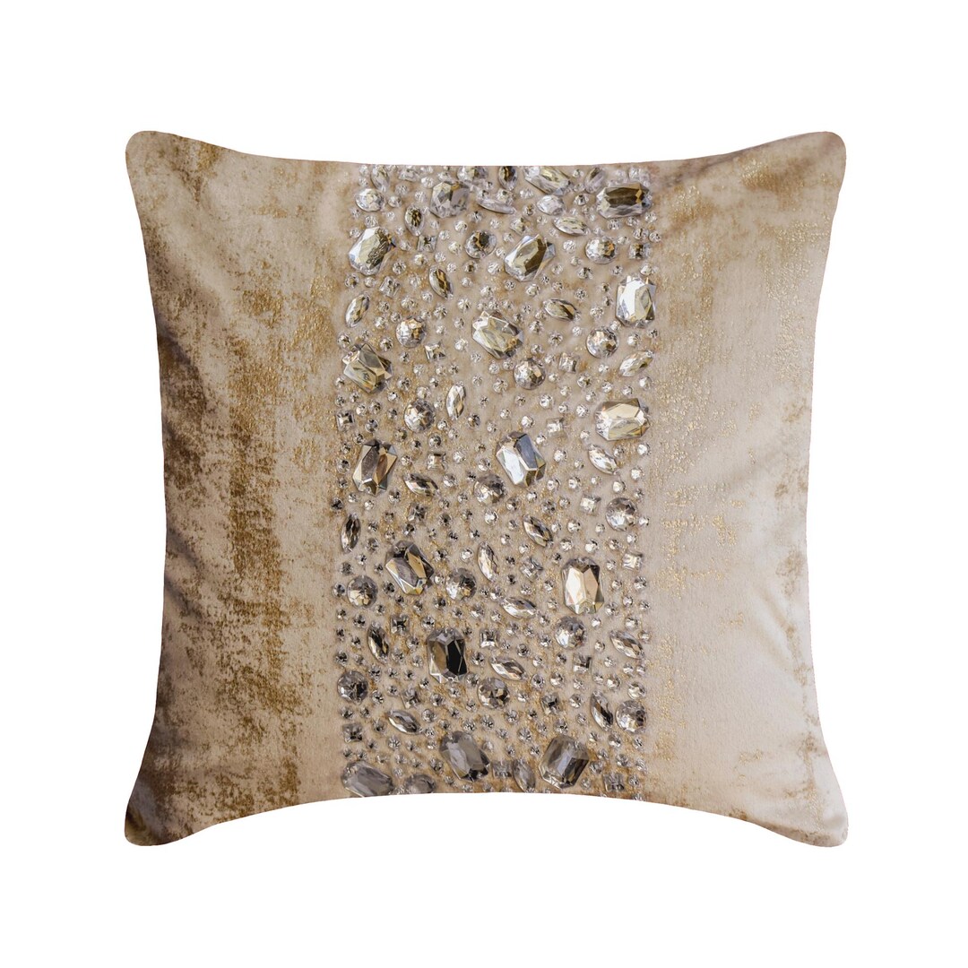 Decorative Throw Pillow Cover 16x16 Inch Velvet Gold Foil Fabric With ...