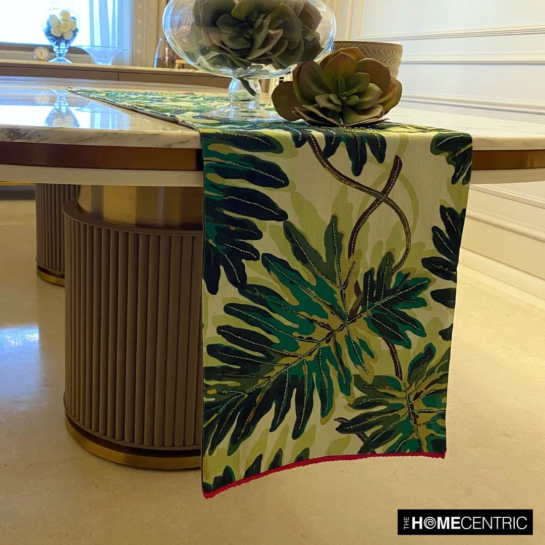 Green Printed Cotton, Bead Embroidered Nature & Floral Pattern ...