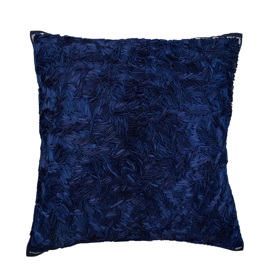 Decorative Navy Blue Euro Sham Cover 24"x24"/26"x26", Art Silk Throw ...