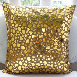 Art Silk Gold Throw Pillow Cover 16"x16", Decorative Toss Pillows Sofa ...