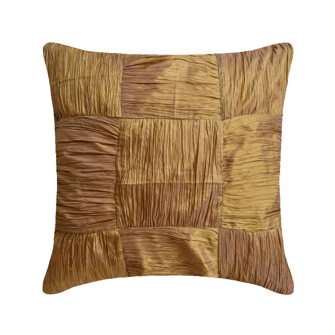 Decorative Gold Throws for Sofa 16"x16", Crushed Art Silk Toss Cushion ...