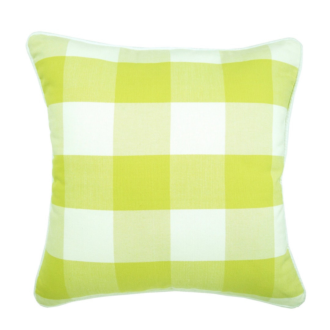 16"x16" Designer Chartreuse Green Couch Throw, Buffalo Checks Cushion ...