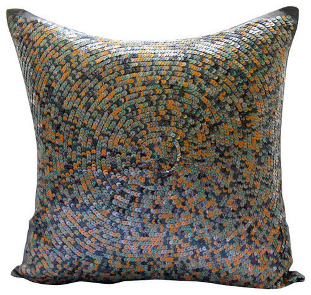 Art Silk Multicolor Sofa Pillow 16x16, Handmade Throw Pillow Cover ...