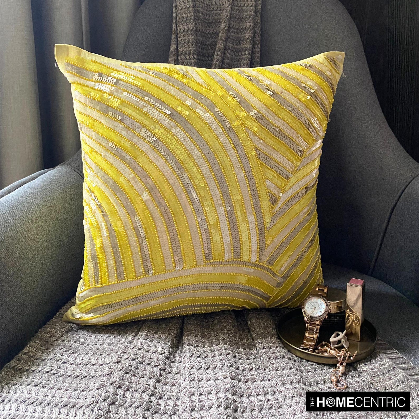 Designer Yellow Sofa Cushion 16"x16", Art Silk Throw Pillow Custom ...