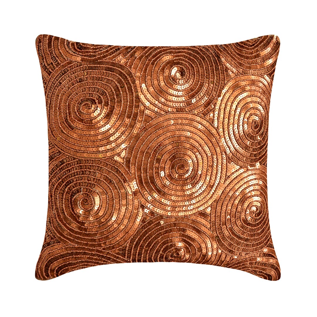 16"x16" Designer Copper Throw Cushion Cover, Art Silk Couch Cushion ...