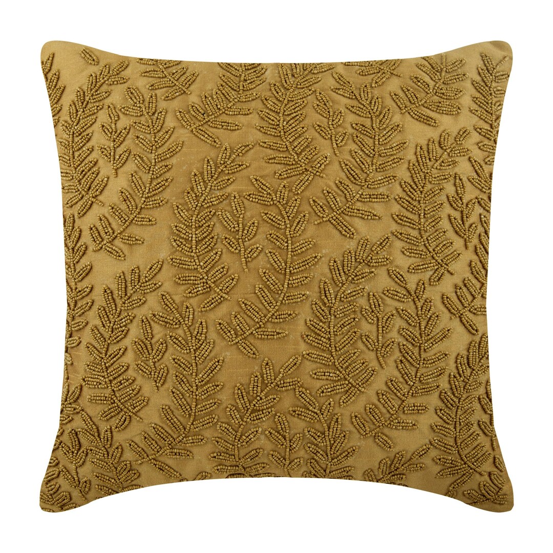 Art Silk Gold Throws for Sofa 16"x16", Decorative Toss Cushion Leaf ...