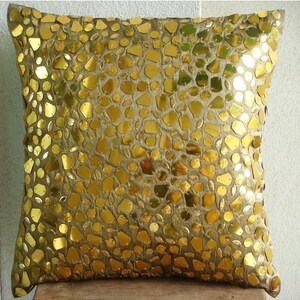 Art Silk Gold Throw Pillow Cover 16"x16", Decorative Toss Pillows Sofa ...