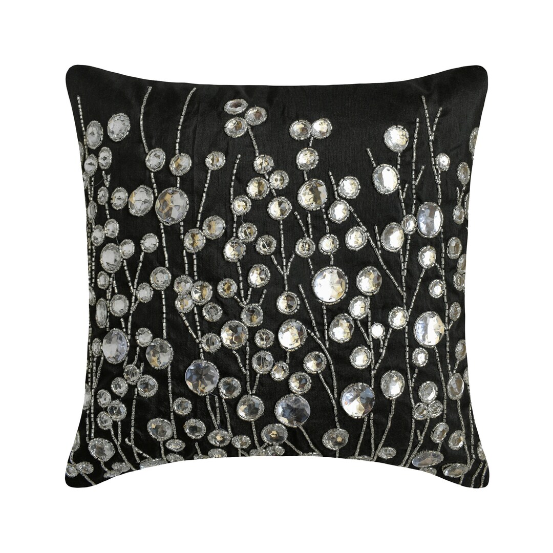 Decorative Black Silk Throw Pillow Cover 16x16 Inch Crystal Hand ...