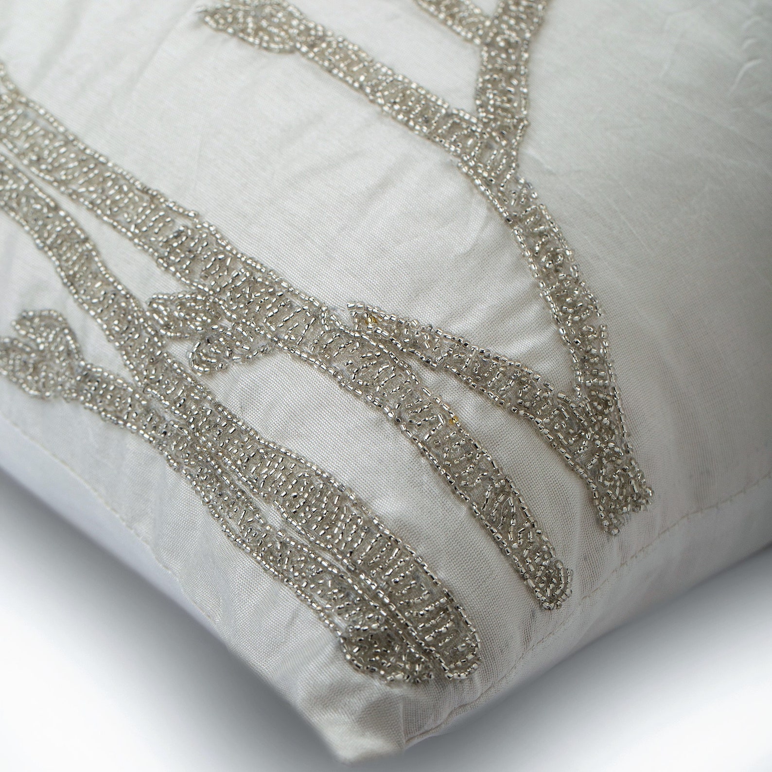 16"x16" Designer White Couch Cushion, Art Silk Throw Pillow Cover ...