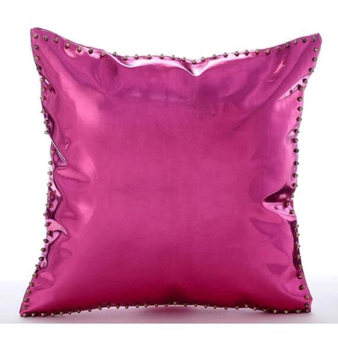 Decorative Hot Pink Pillow Custom 16"x16", Faux Leather Cushion Pillow ...