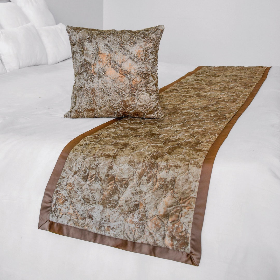 King / Queen / Twin Copper Bed Runner and Matching Decorative Throw ...