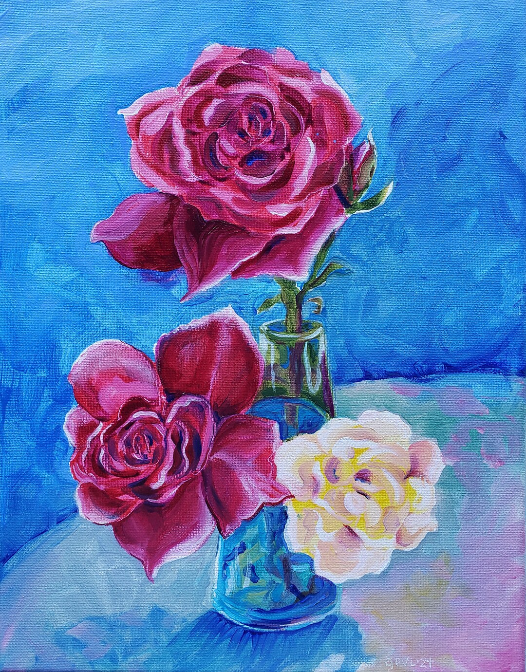Three Roses 1 Original Flower Portrait Oil Painting - Etsy