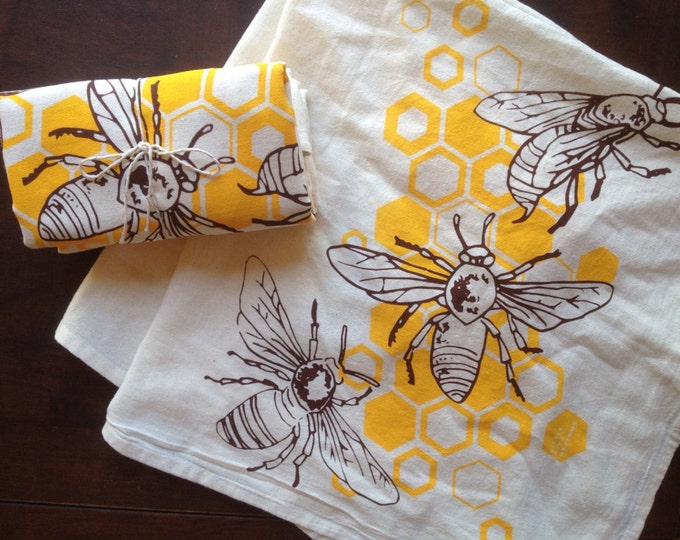 Honey Bees Flour Sack Tea Towels - Set of 2 | Honeybee Towel | Handmade ...