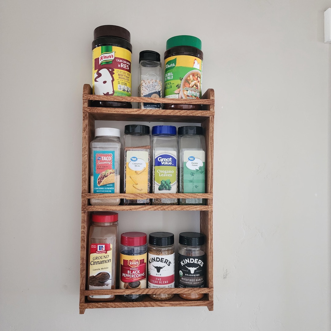 Kitchen Spice Rack for Super-sized Containers, Oak, Mountable on Wall ...