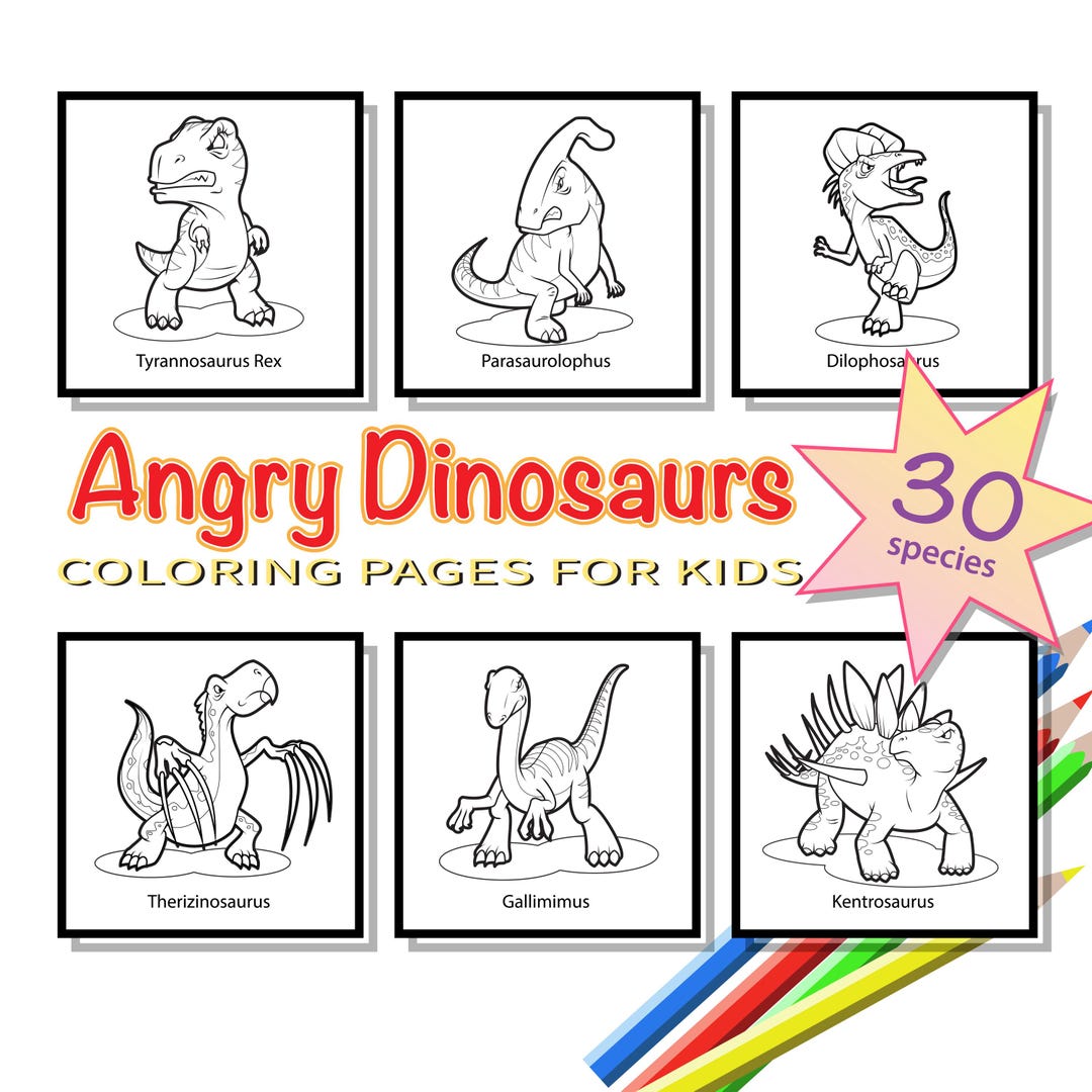 Angry Dinosaurs Coloring Pages for KIDS!!! - Etsy