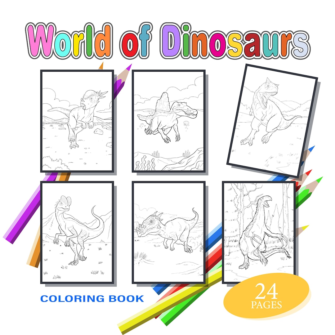 World of Dinosaurs, Coloring Pages (24 Printable PDF and PNG), Coloring ...