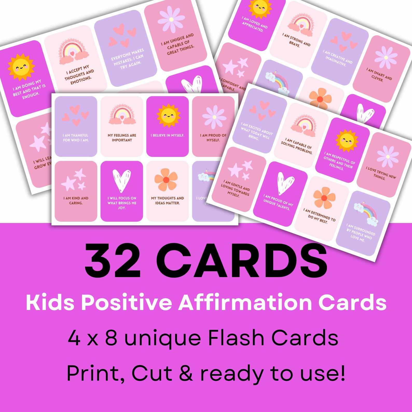 Positive Affirmation Cards for Kids, Self Esteem, Kids Affirmation ...
