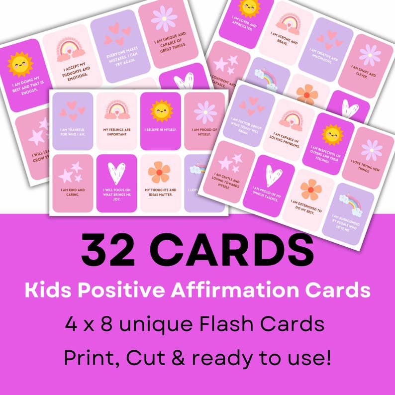 Positive Affirmation Cards for Kids, Self Esteem, Kids Affirmation ...