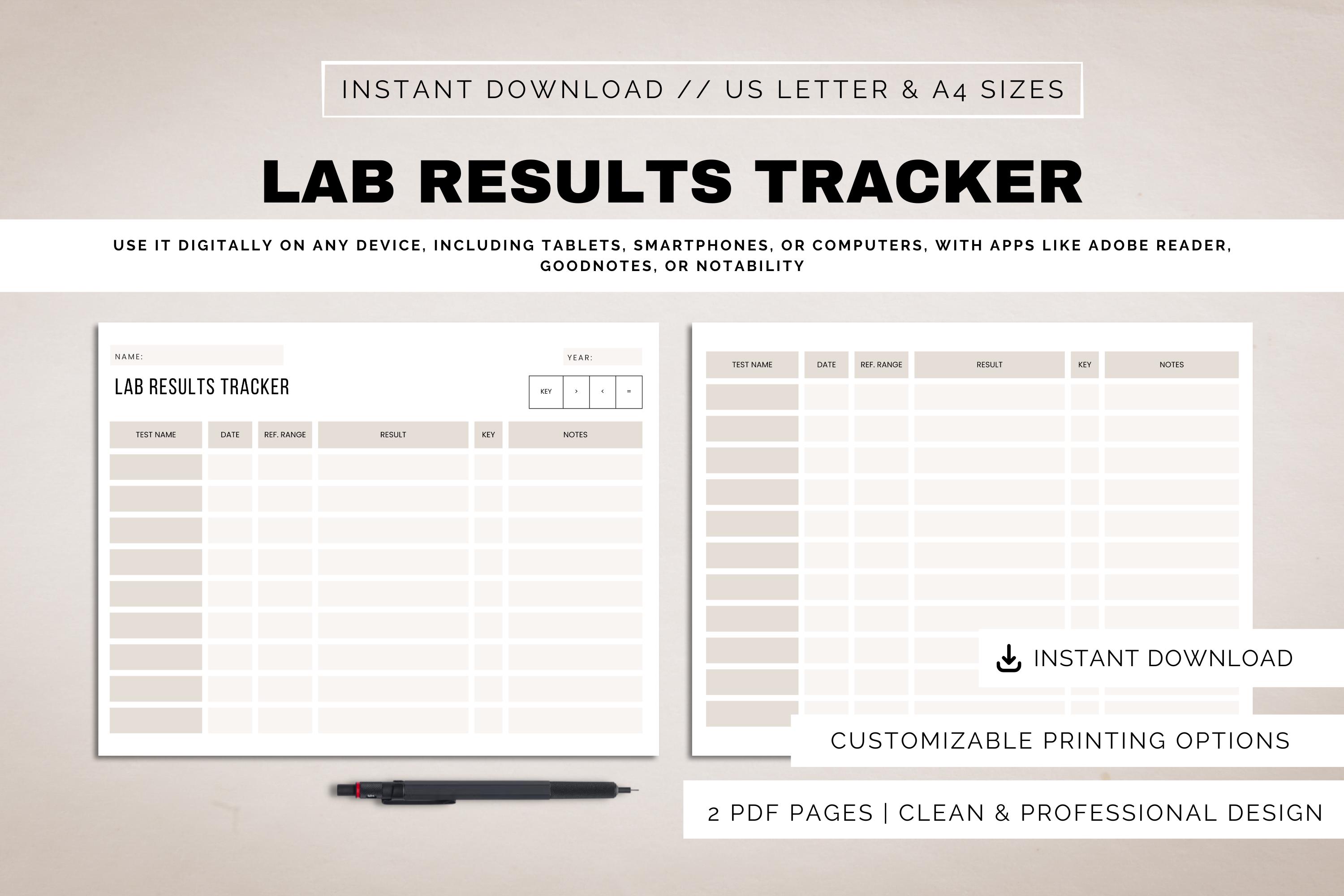Lab Results Tracker, Lab Results Chart, Blood Test Results, Blood Test ...
