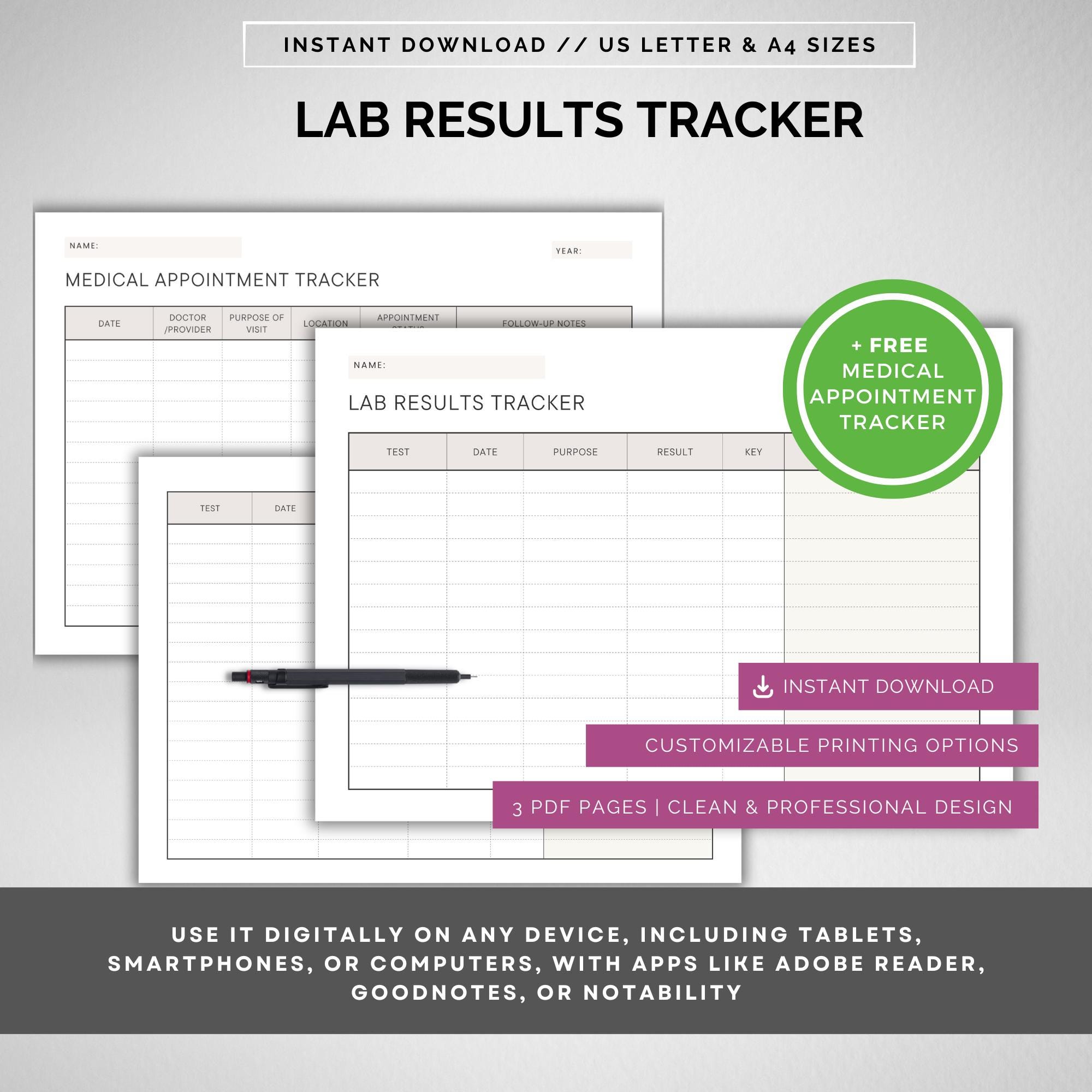 Lab Results Tracker, Lab Results Chart, Blood Test Results, Blood Test ...