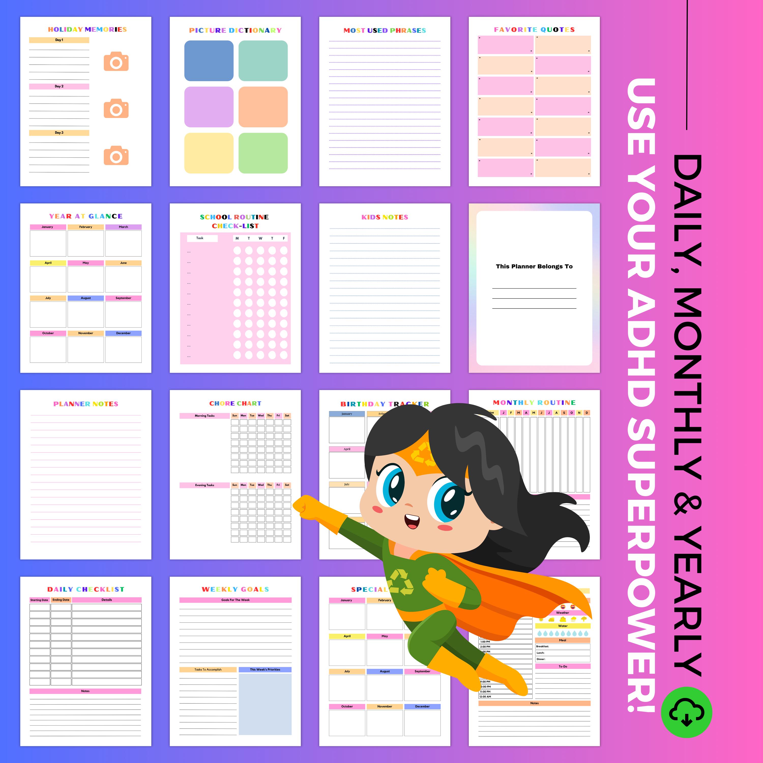 Adhd Planner Printable, Adhd Chore Chart, Adhd Undated Planner, Teen ...