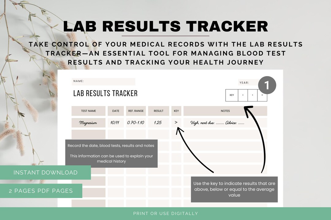 Lab Results Tracker, Lab Results Chart, Blood Test Results, Blood Test ...