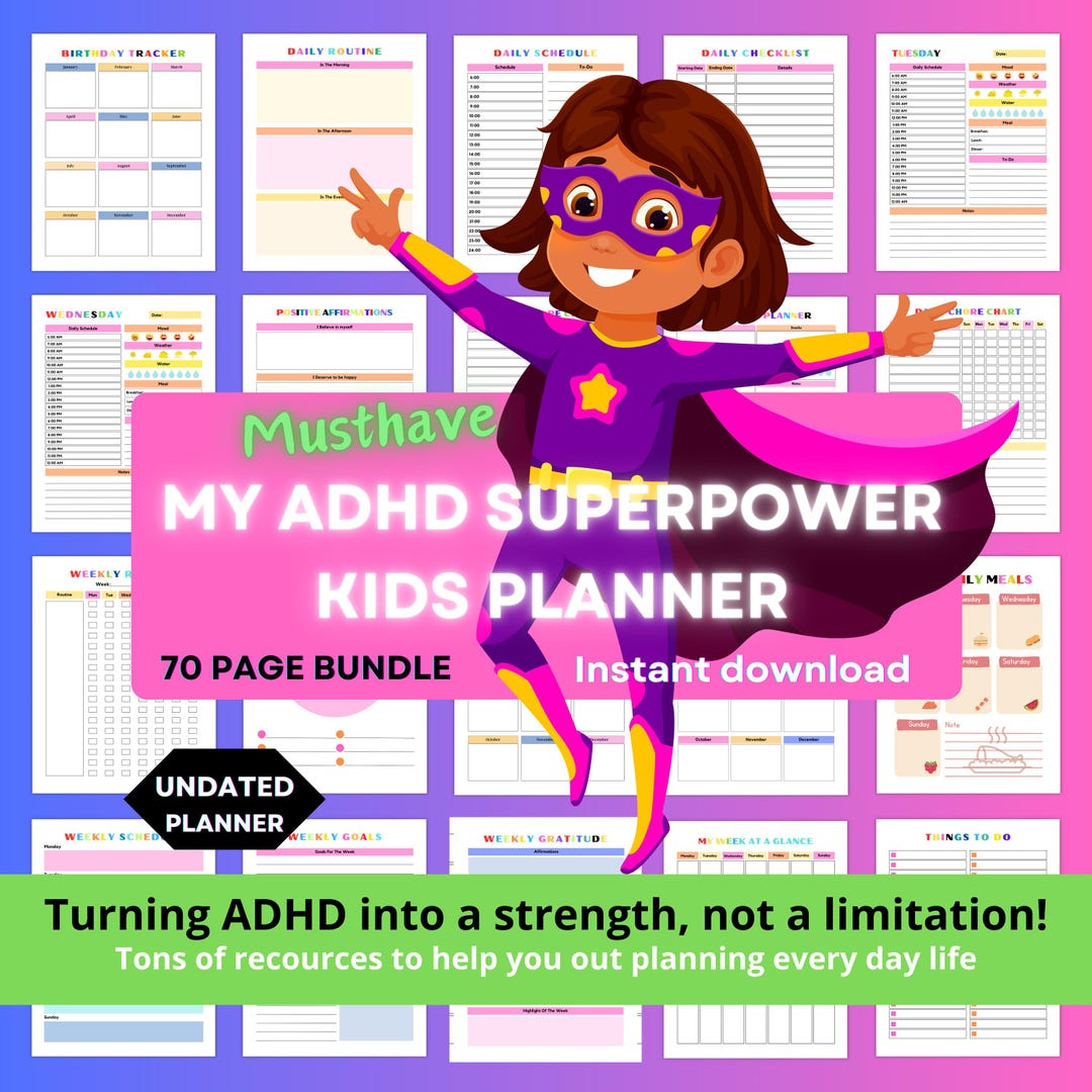 Adhd Planner Printable, Adhd Chore Chart, Adhd Undated Planner, Teen ...