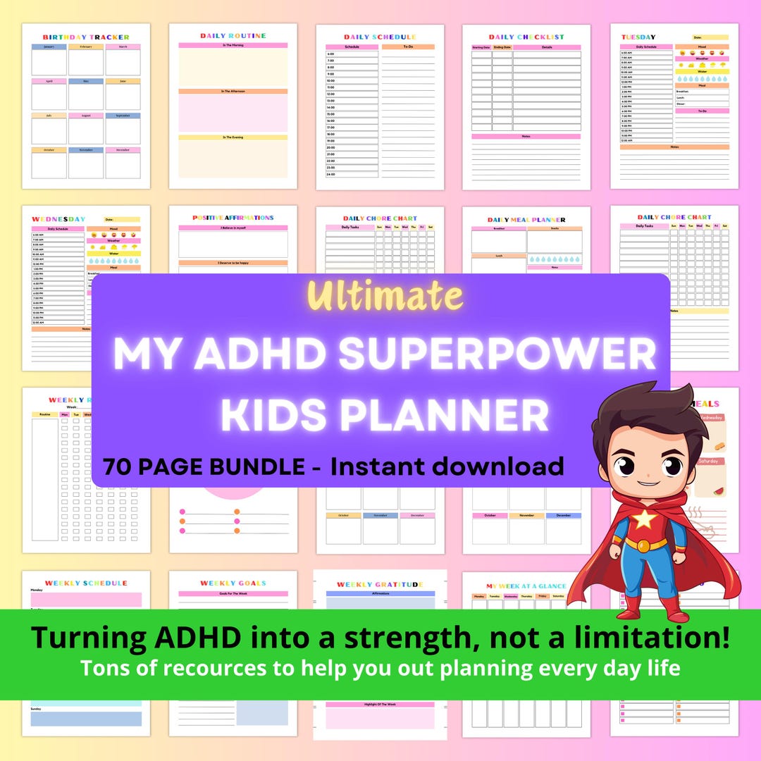 Adhd Planner Printable, Adhd Chore Chart, Adhd Undated Planner, Teen ...