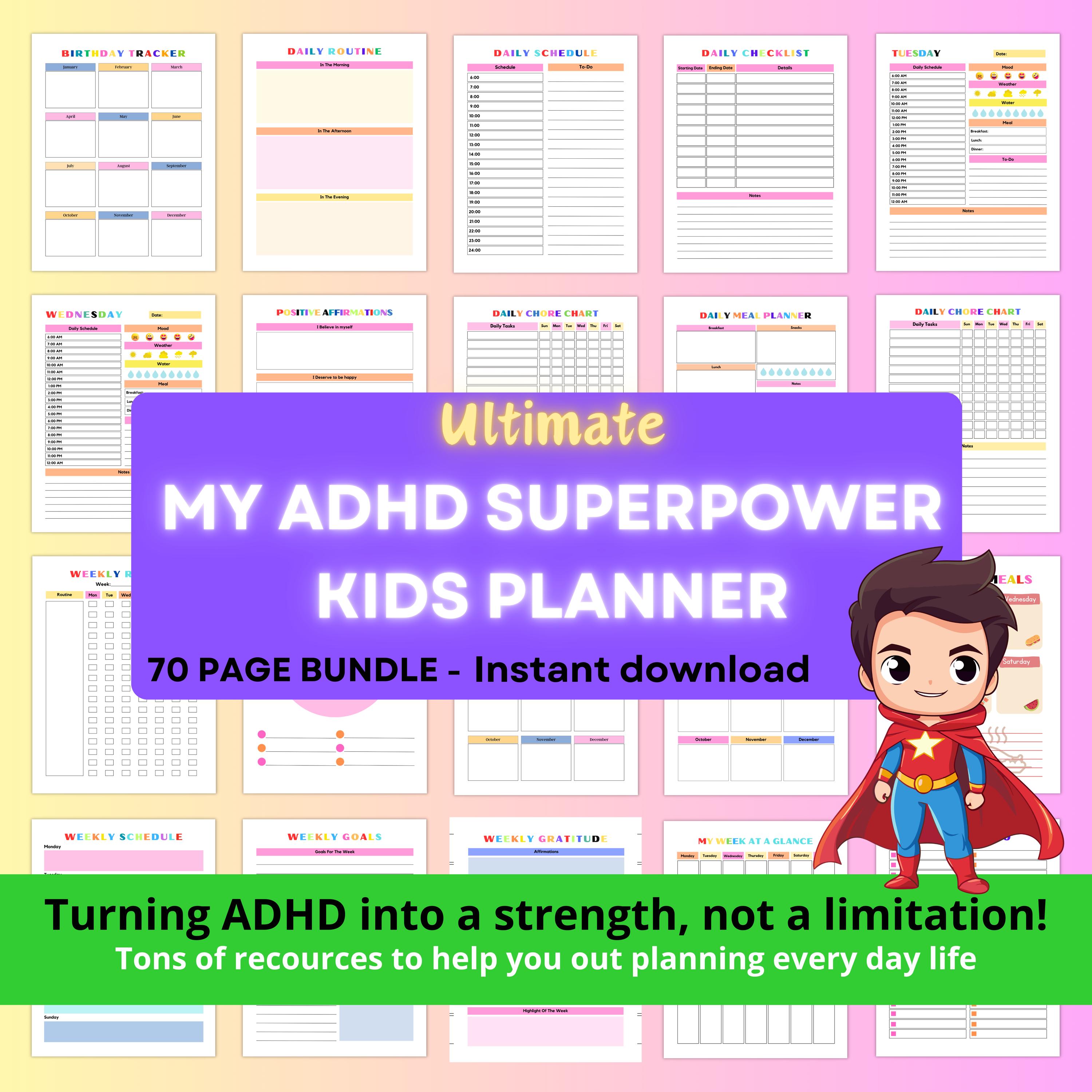 Adhd Planner Printable, Adhd Chore Chart, Adhd Undated Planner, Teen ...